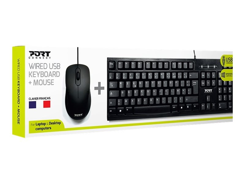 PORT Connect - Ensemble Clavier et Souris USB AZERTY - Compatible W...
